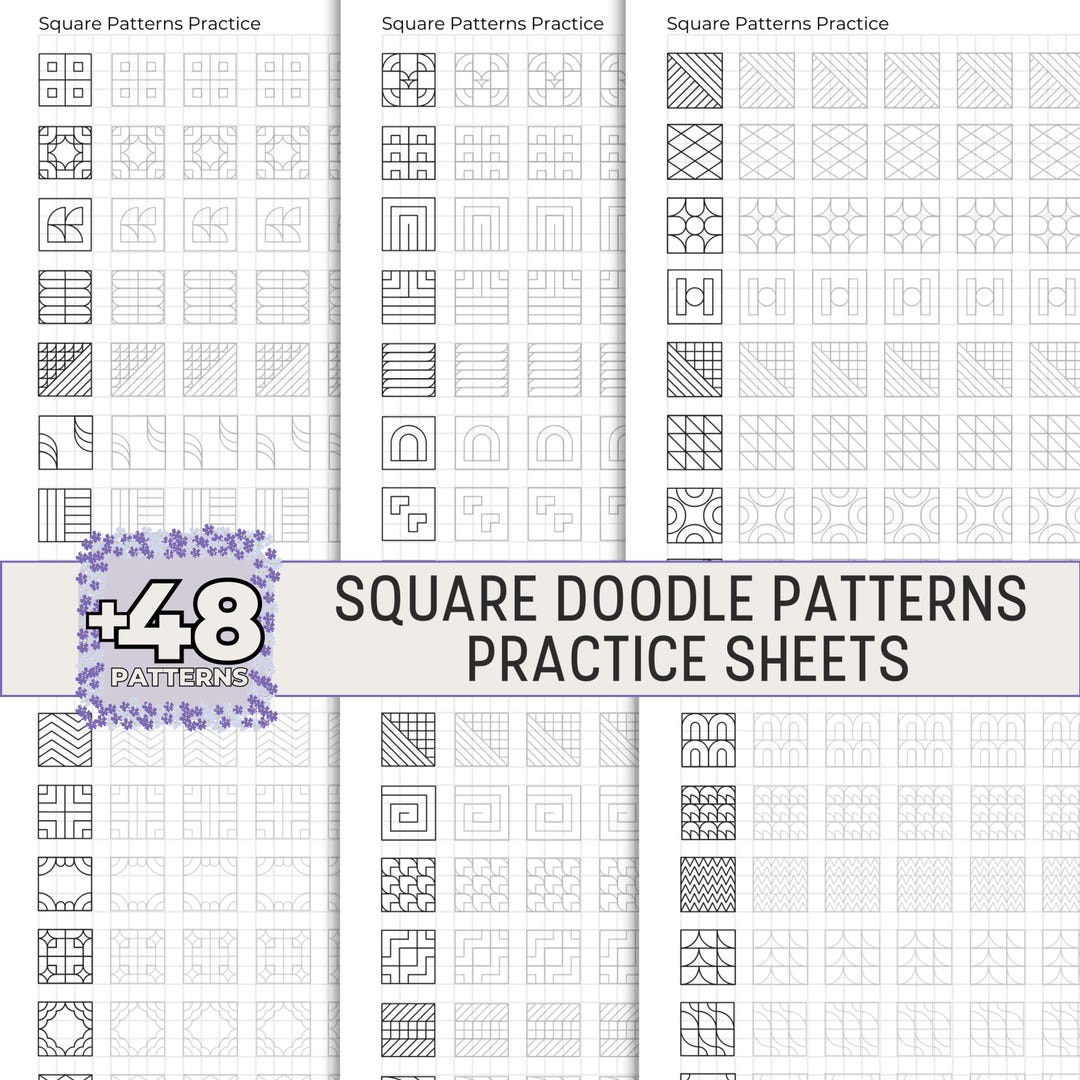 Square Doodle Pattern Practice Sheets, Square Doodle Art Learn How to ...