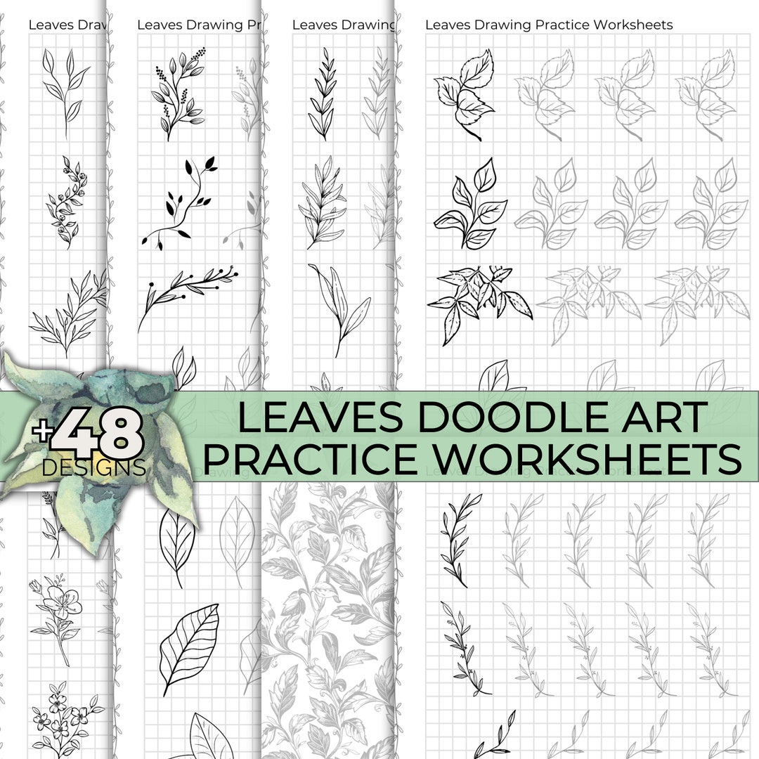 Leaves Drawing Worksheets Printable Leaf Doodle Art Learn How to Draw ...