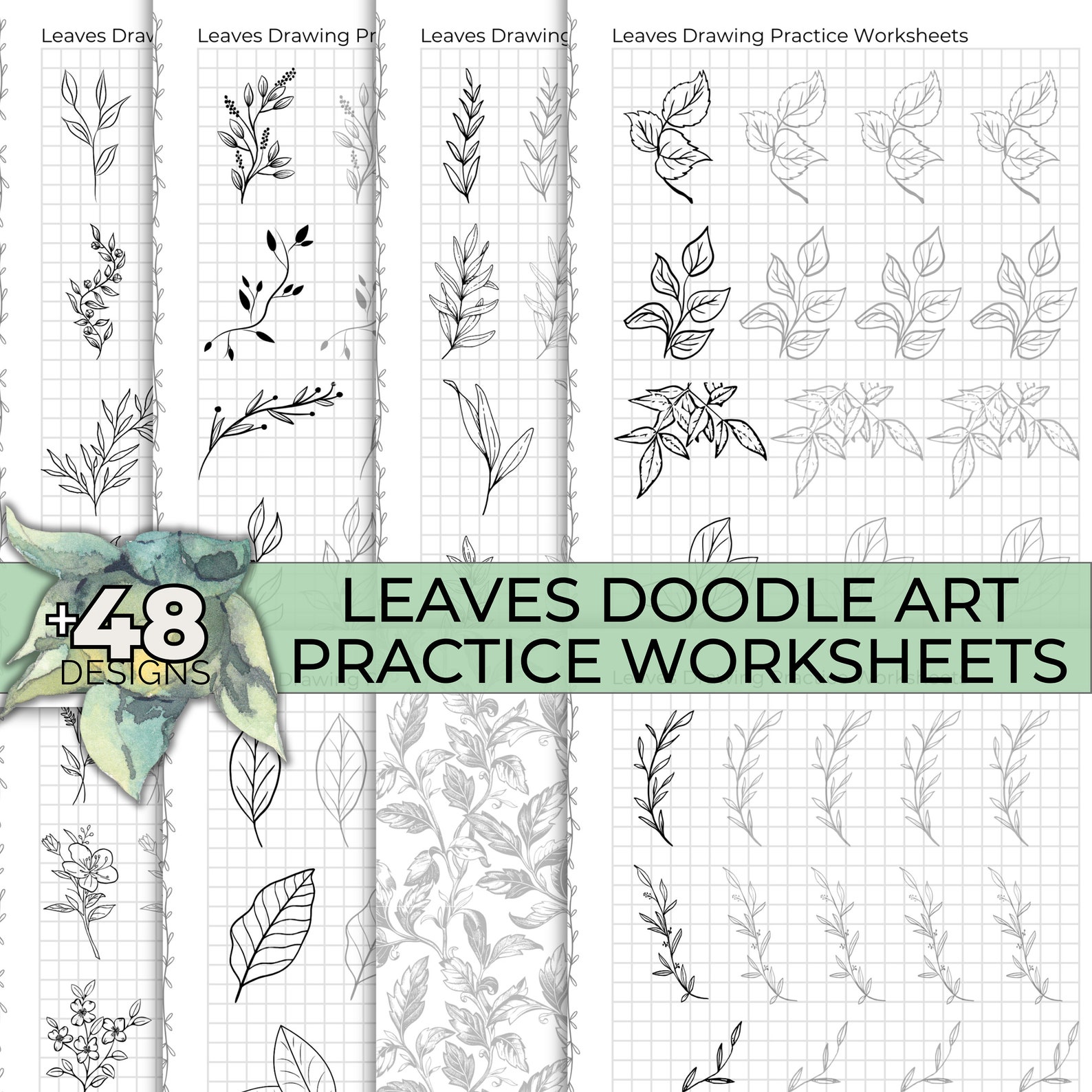 Leaves Drawing Worksheets Printable Leaf Doodle Art Learn How to Draw ...