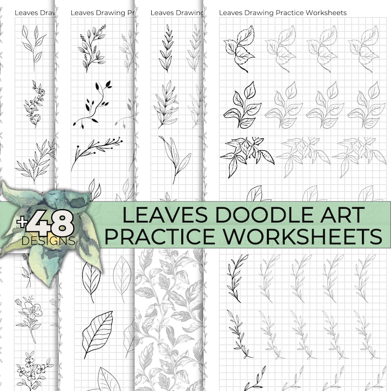 Leaves Drawing Worksheets Printable Leaf Doodle Art Learn How to Draw ...