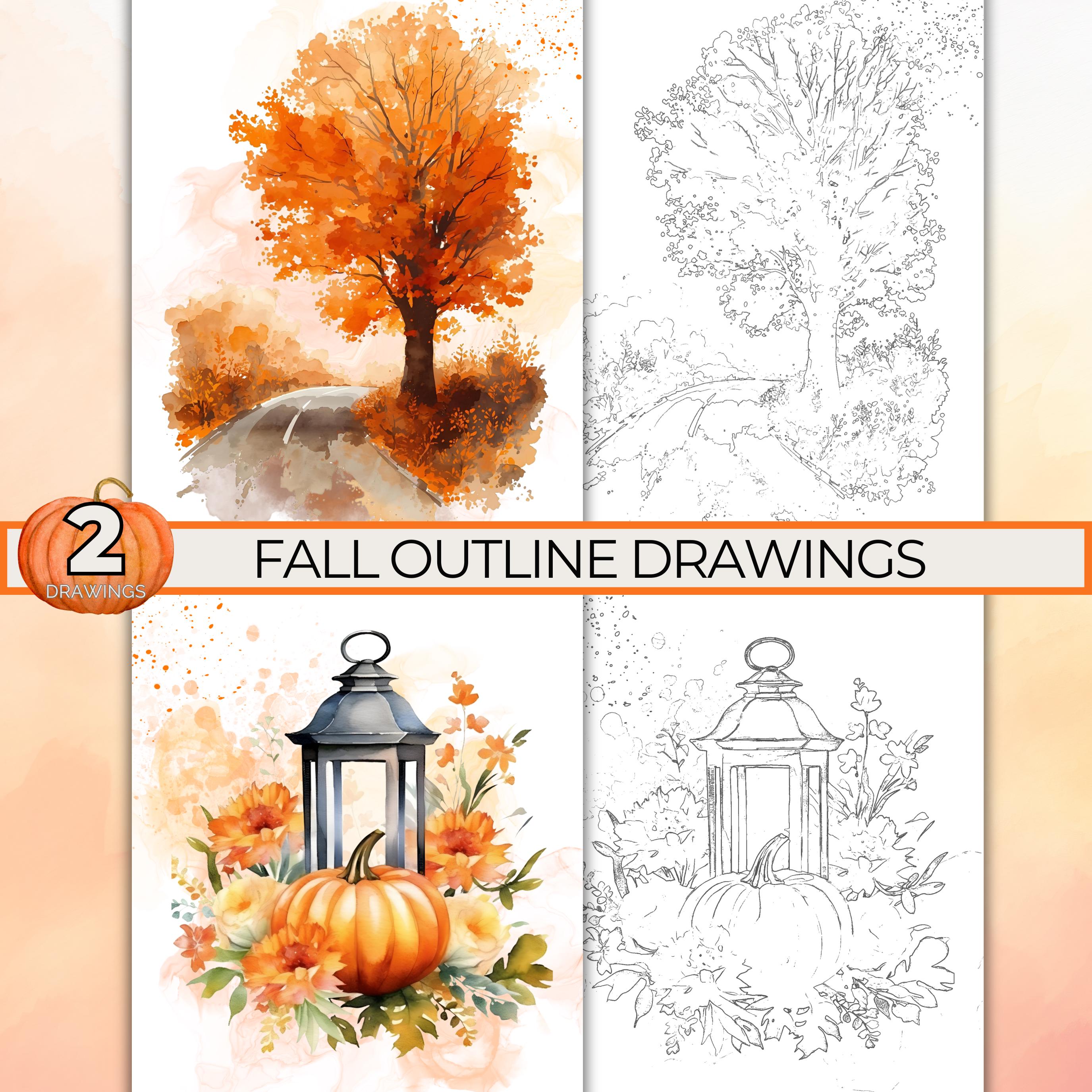 Fall Outline Drawings for Painting, Watercolor Drawing Outlines Autmn ...