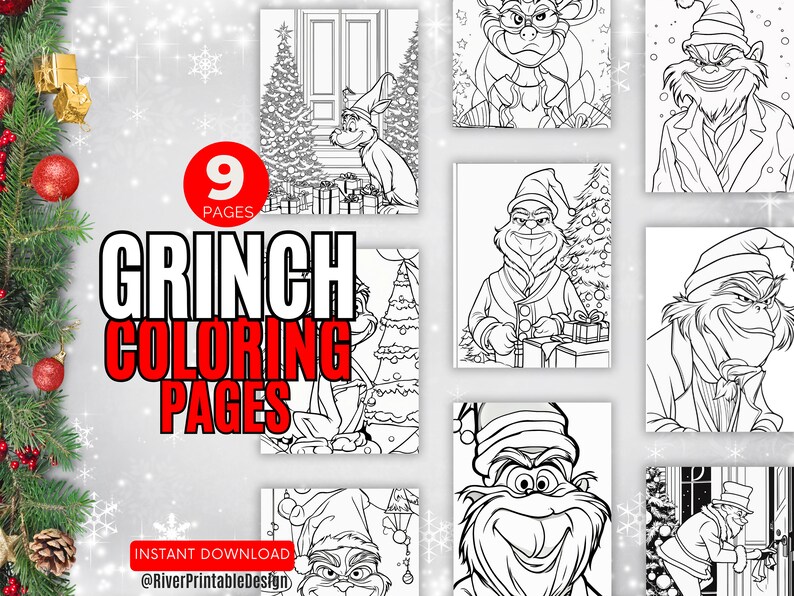 Grinch Coloring Pages Christmas Activity - Etsy
