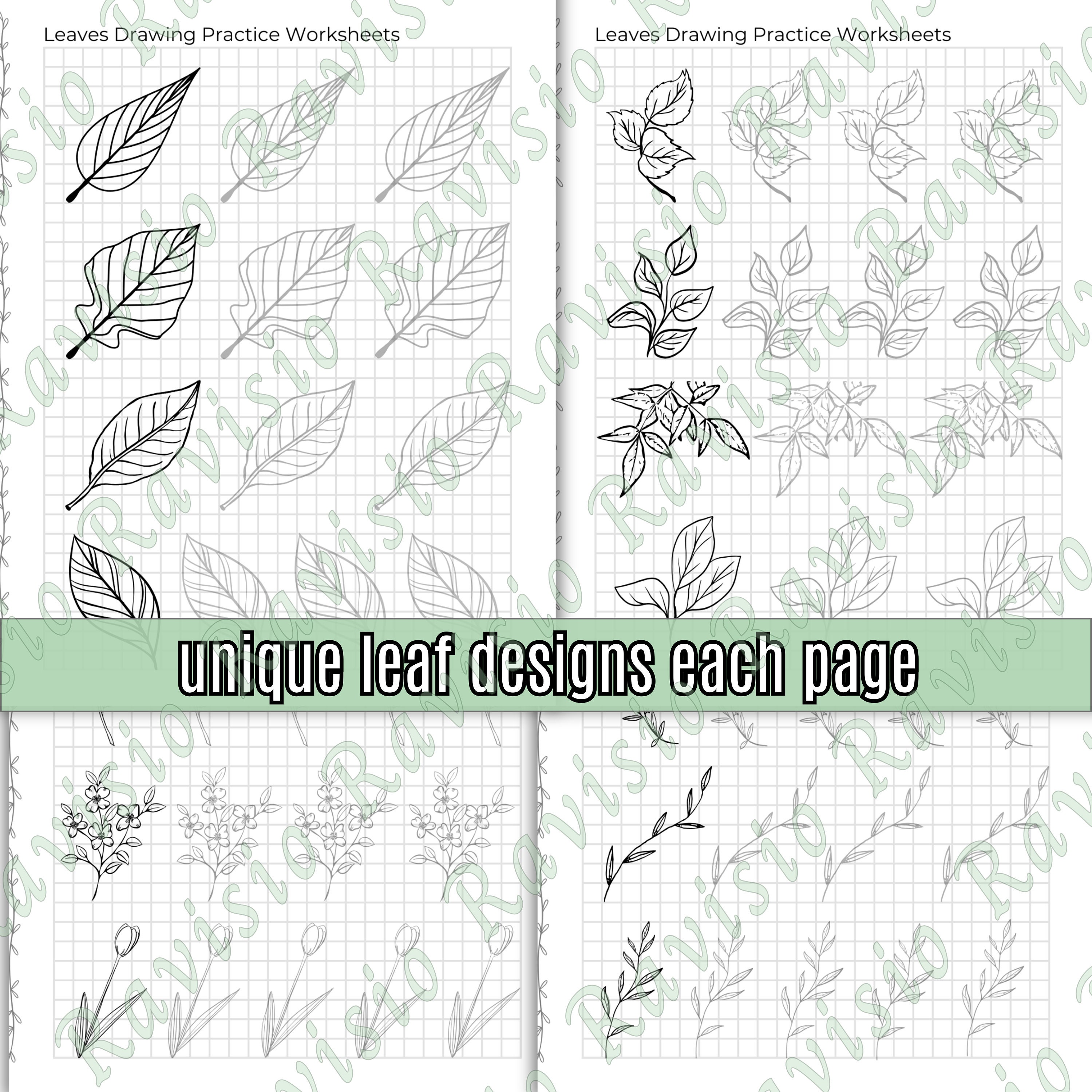Leaves Drawing Worksheets Printable Leaf Doodle Art Learn How to Draw ...