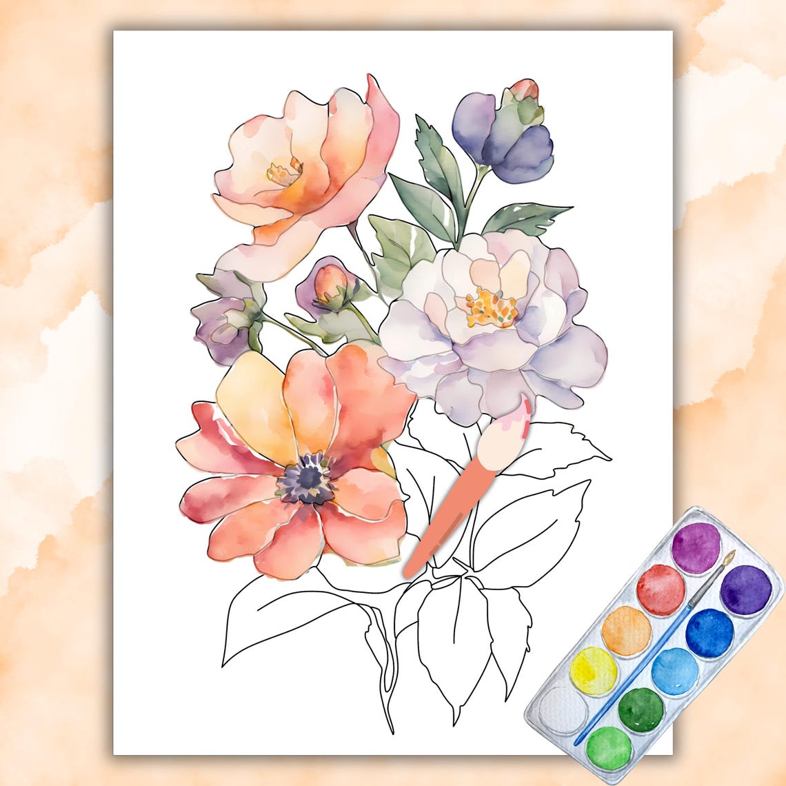 Flower Bouquet Outline Drawings for Painting, Watercolor Drawing ...