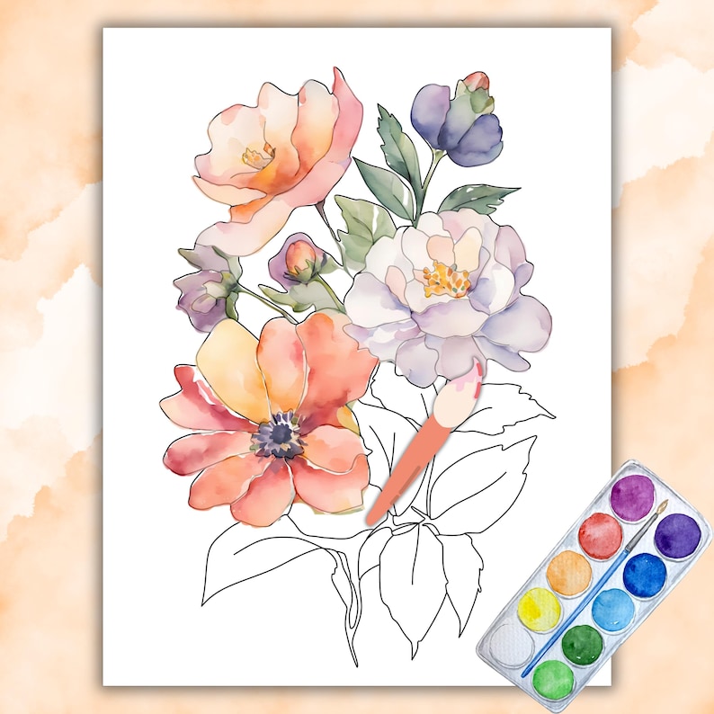 Flower Bouquet Outline Drawings for Painting, Watercolor Drawing ...