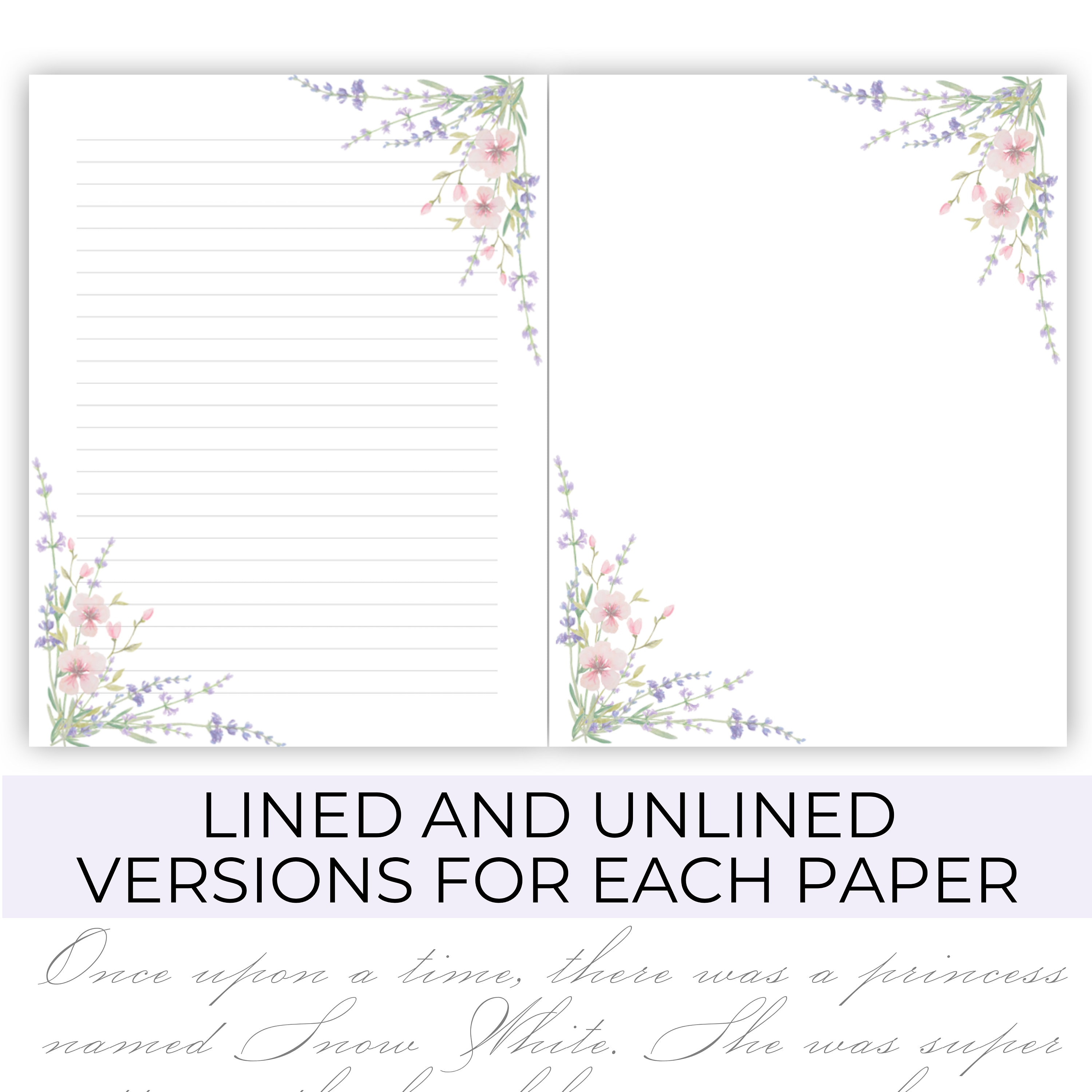 Field Blooms, Printable Stationary Bundle, Lined Paper, Printable ...