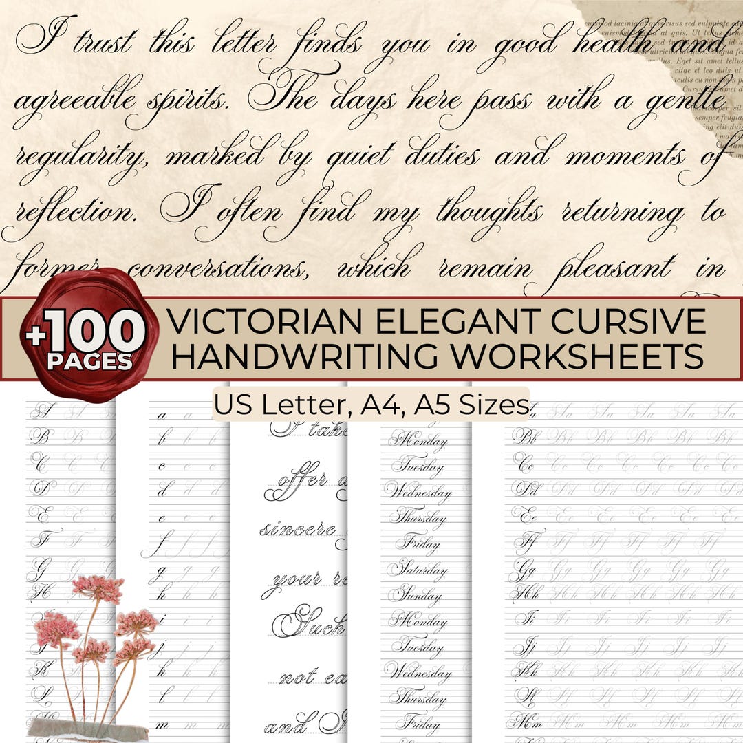 Victorian Elegant Cursive Handwriting Practice Worksheets, Printable ...