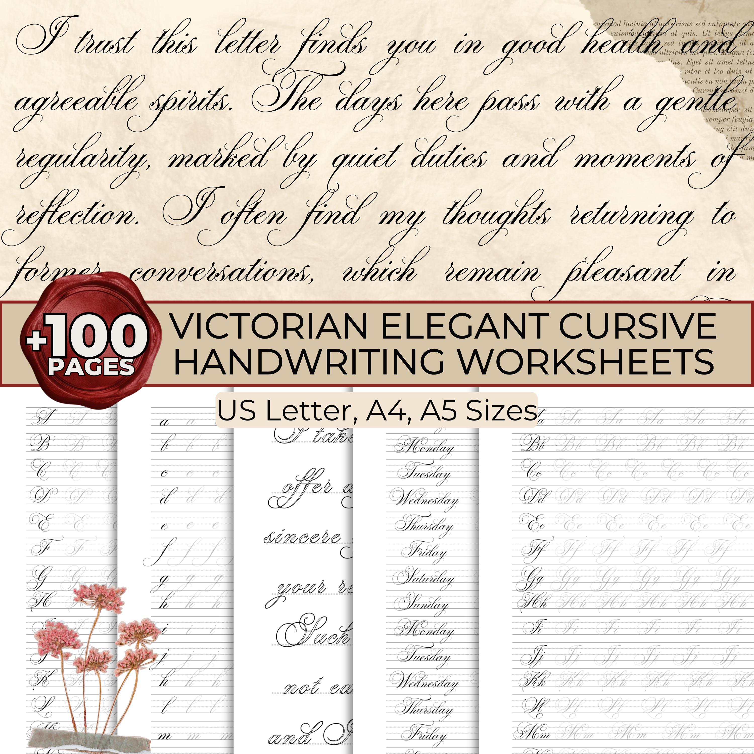 Victorian Elegant Cursive Handwriting Practice Worksheets, Printable ...