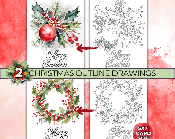 Christmas Outline Drawings for Painting, Watercolor Drawing Outlines ...