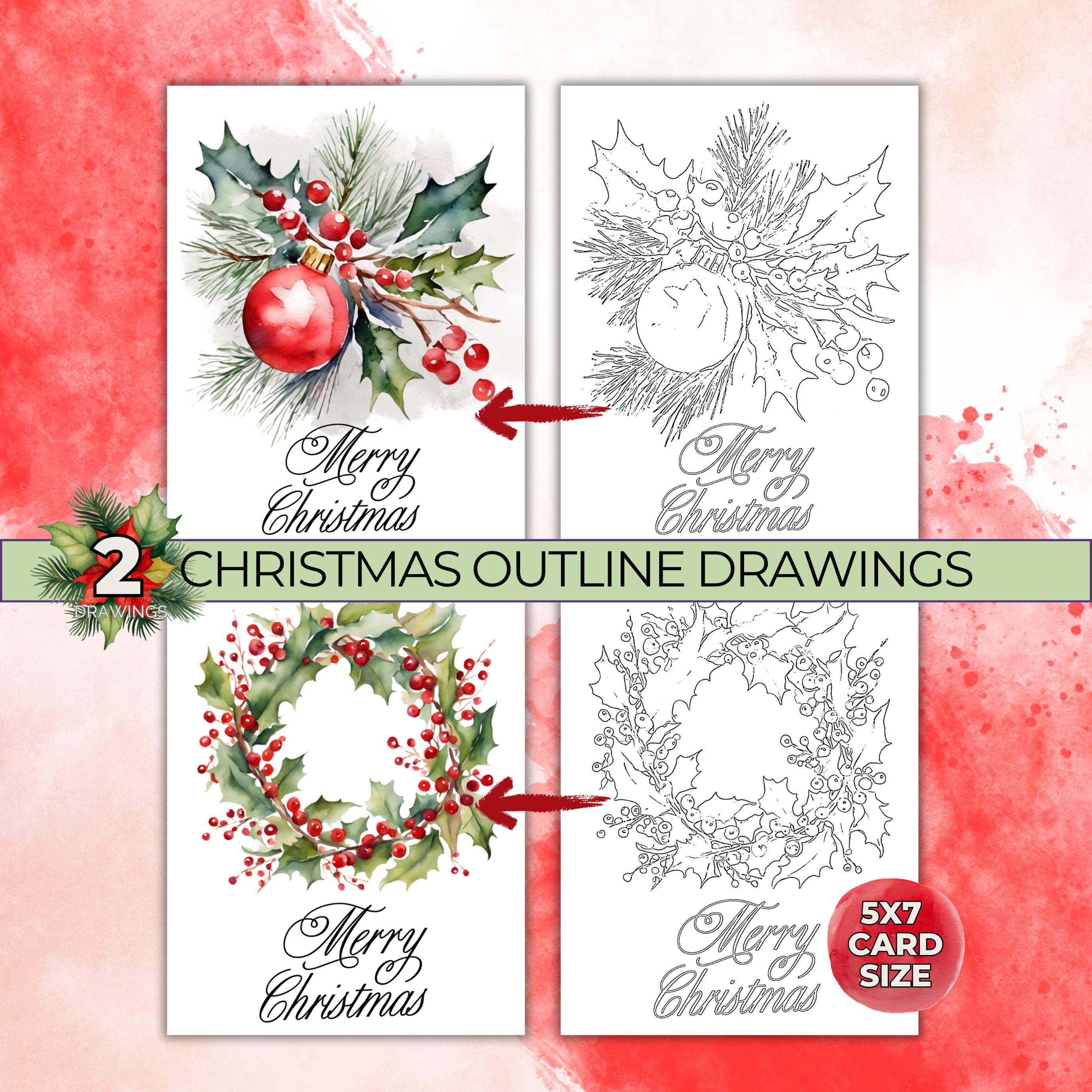 Christmas Outline Drawings for Painting, Watercolor Drawing Outlines ...