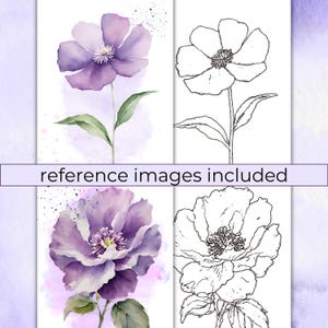 Purple Flower Outline Drawings for Painting, Watercolor Drawing ...