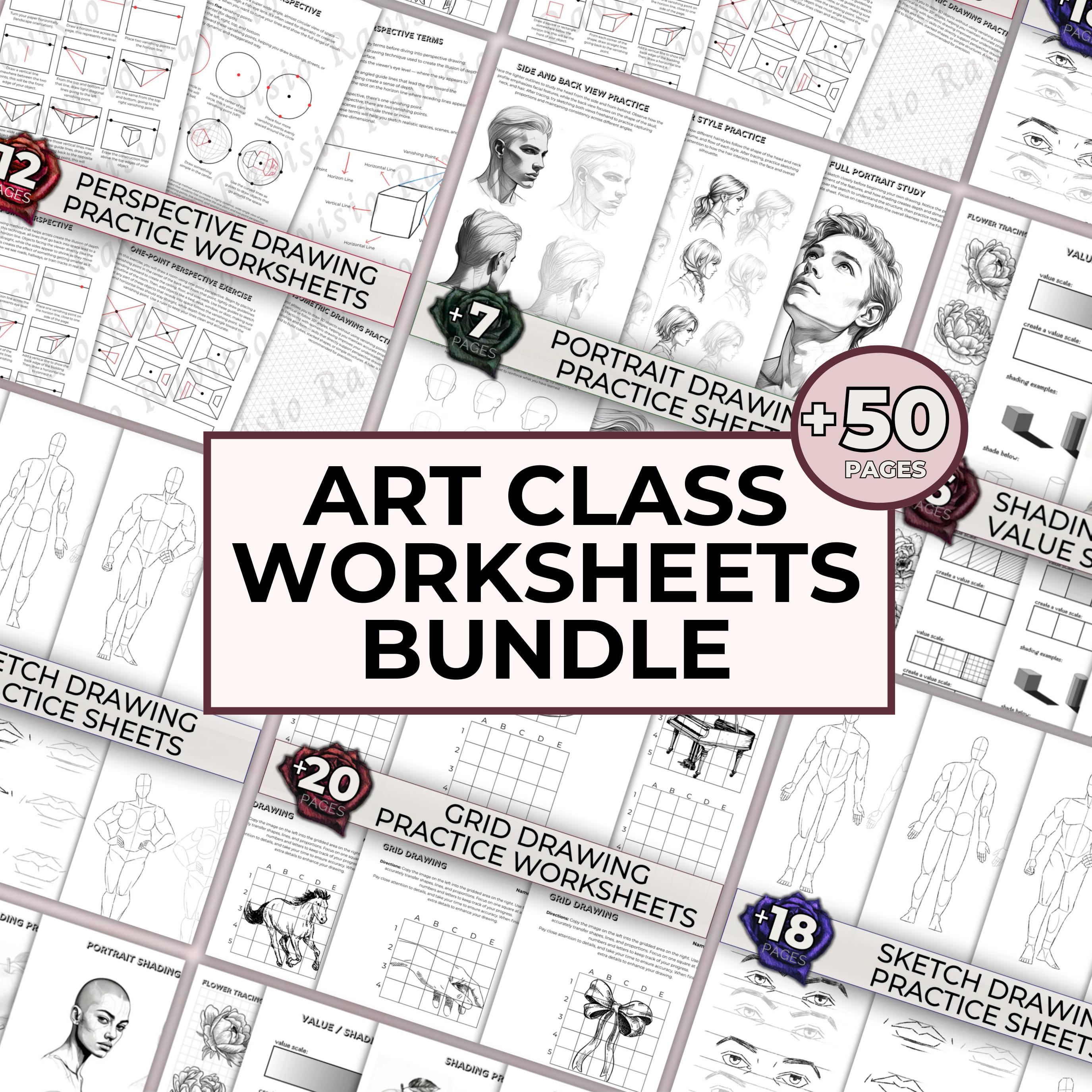 Art Class Printable Bundle - Drawing Lesson Worksheets, Pencil Drawing ...