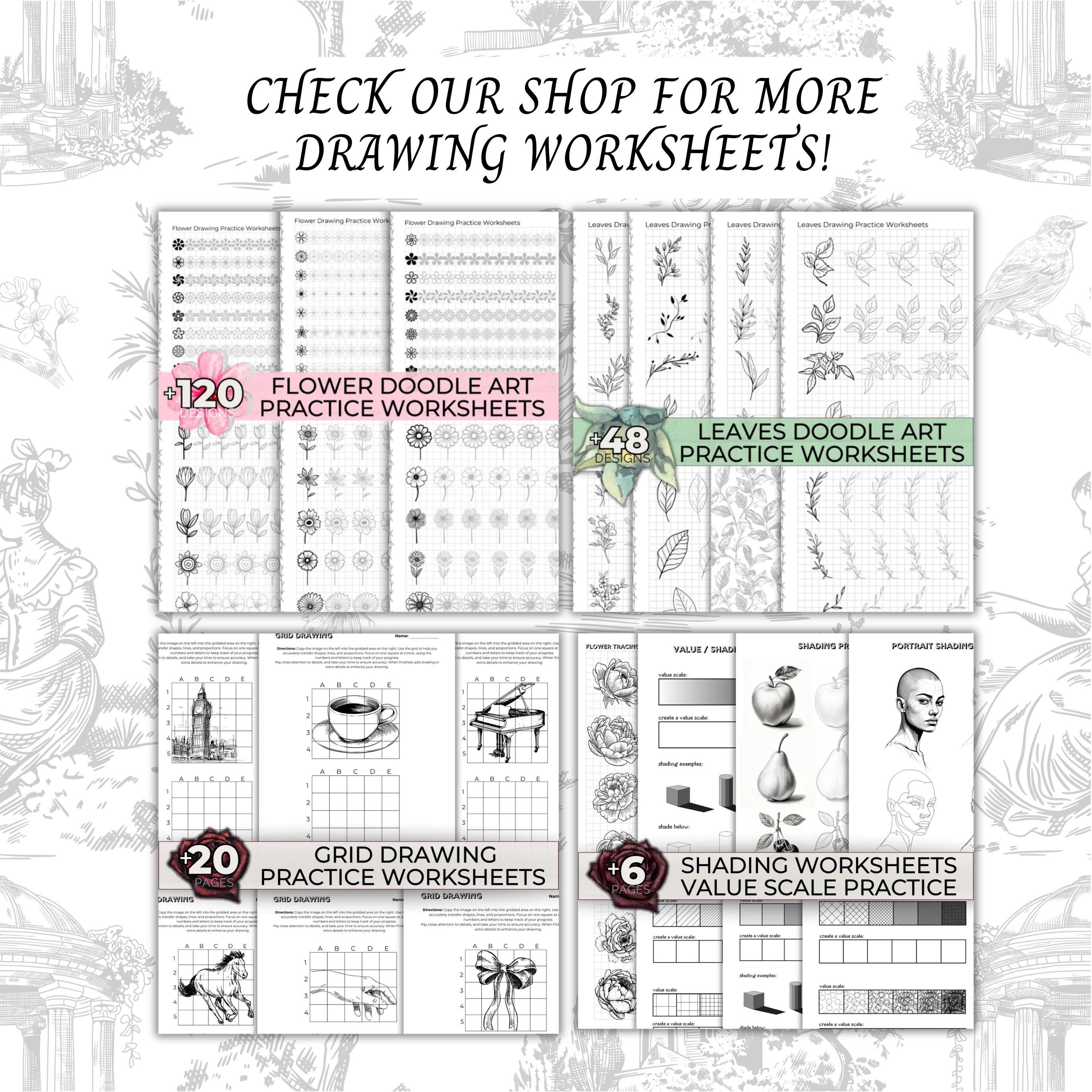 Sketch Drawing Practice Worksheets, Pencil Drawing Tutorial Printable ...