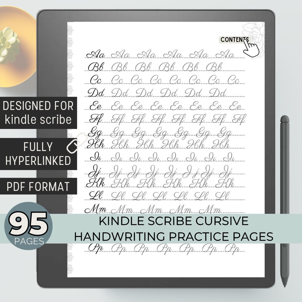 Kindle Scribe Cursive Handwriting Practice Worksheets Tracing Sheets ...