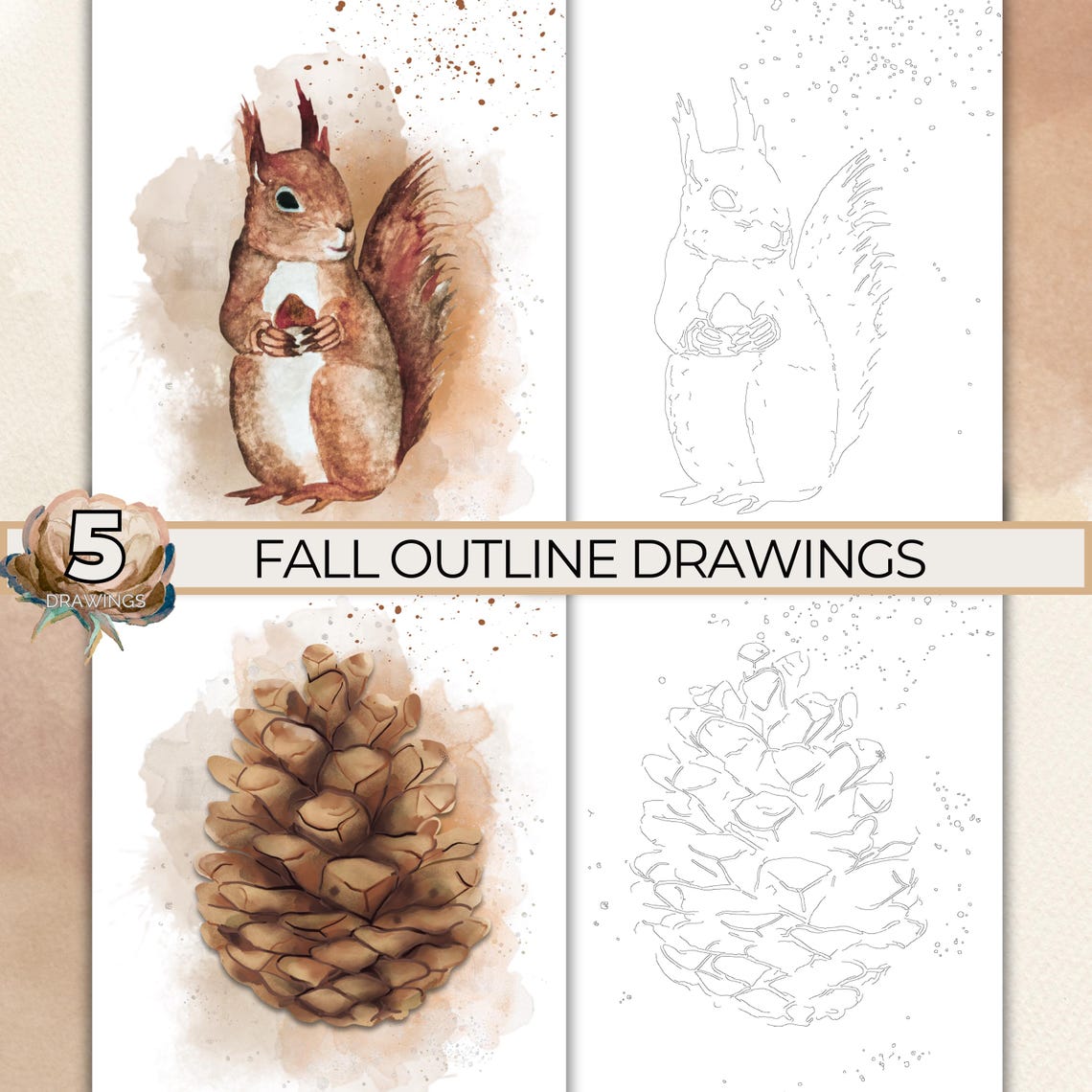 Fall Outline Drawings for Painting, Watercolor Drawing Outlines Autumn ...