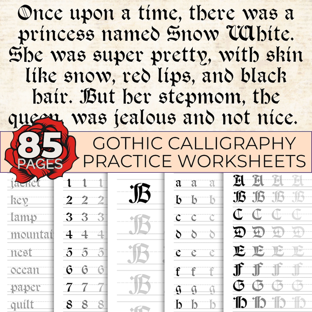 Gothic Calligraphy Worksheets, Gothic Calligraphy Practice Template ...