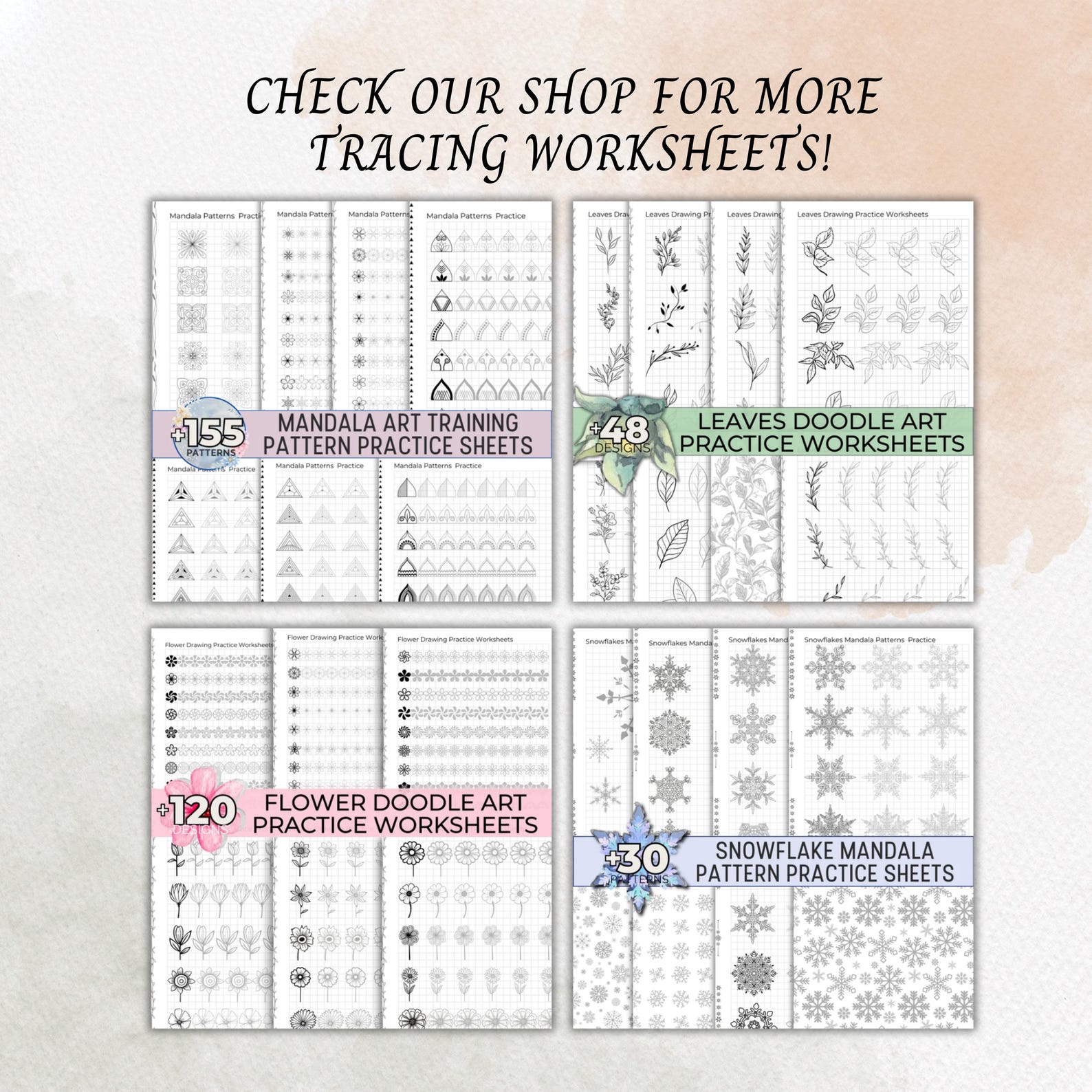 Square Doodle Pattern Practice Sheets, Square Doodle Art Learn How to ...