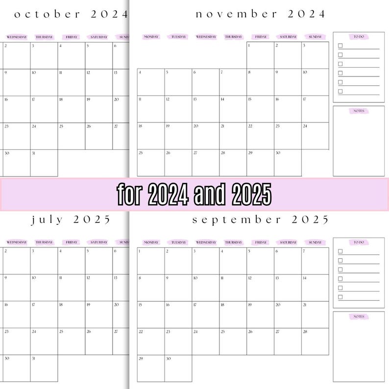 Monthly Calendar 2024-2025 Printable Monthly Planner Landscape 2024 ...