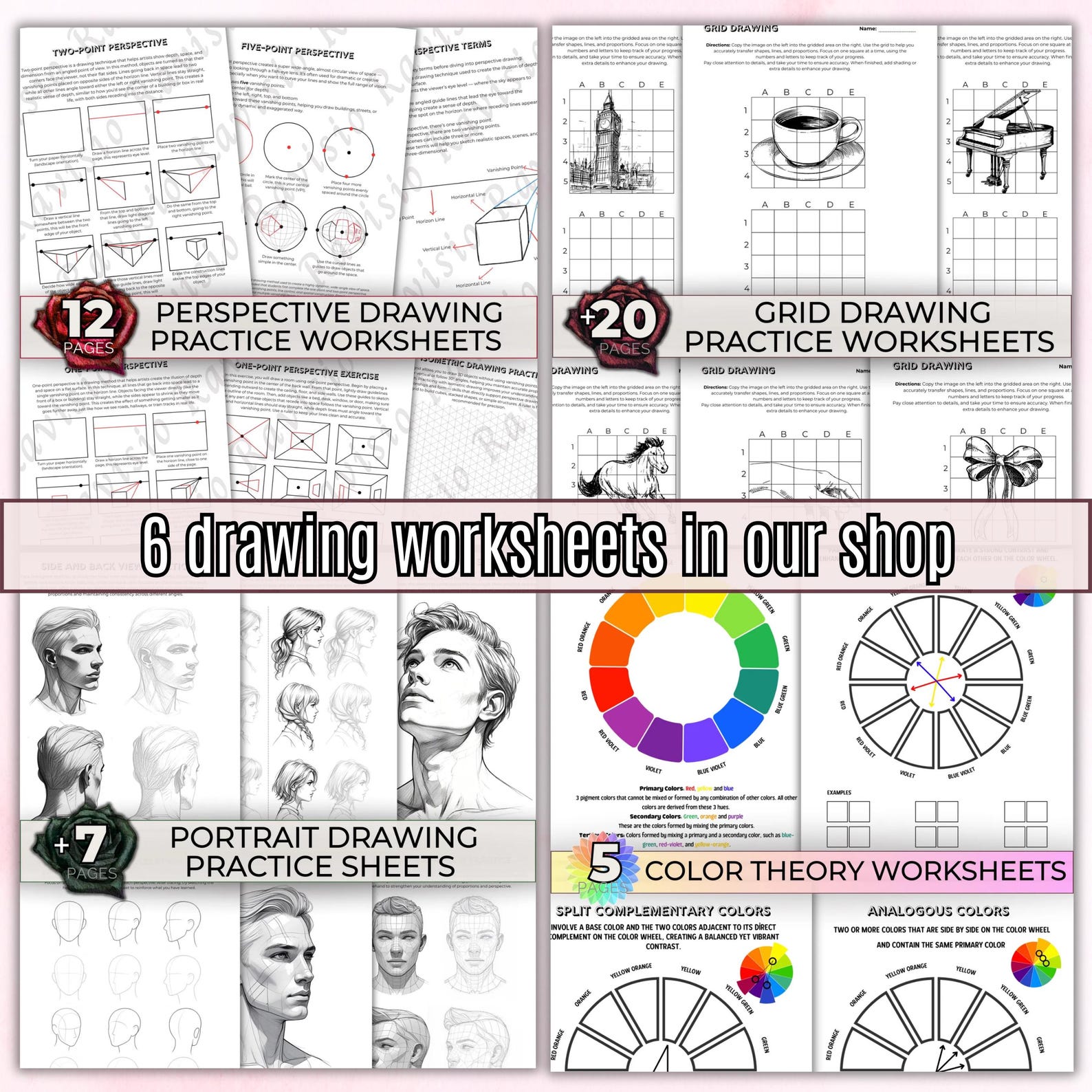 Art Class Practice Bundle - Drawing Lesson Worksheets, Pencil Drawing ...