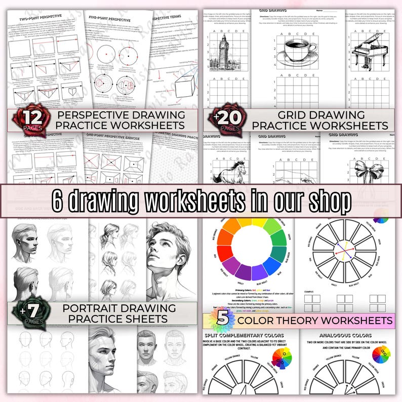 Art Class Printable Bundle - Drawing Lesson Worksheets, Pencil Drawing ...
