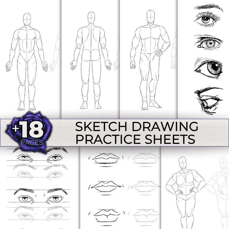 Sketch Drawing Practice Worksheets, Pencil Drawing Tutorial Printable ...