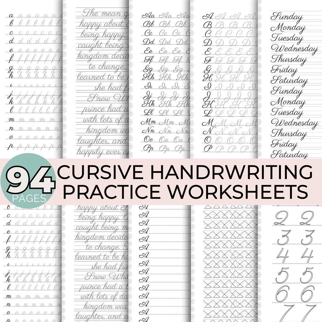 Cursive Handwriting Practice Worksheets Tracing Sheets Alphabet Tracing ...