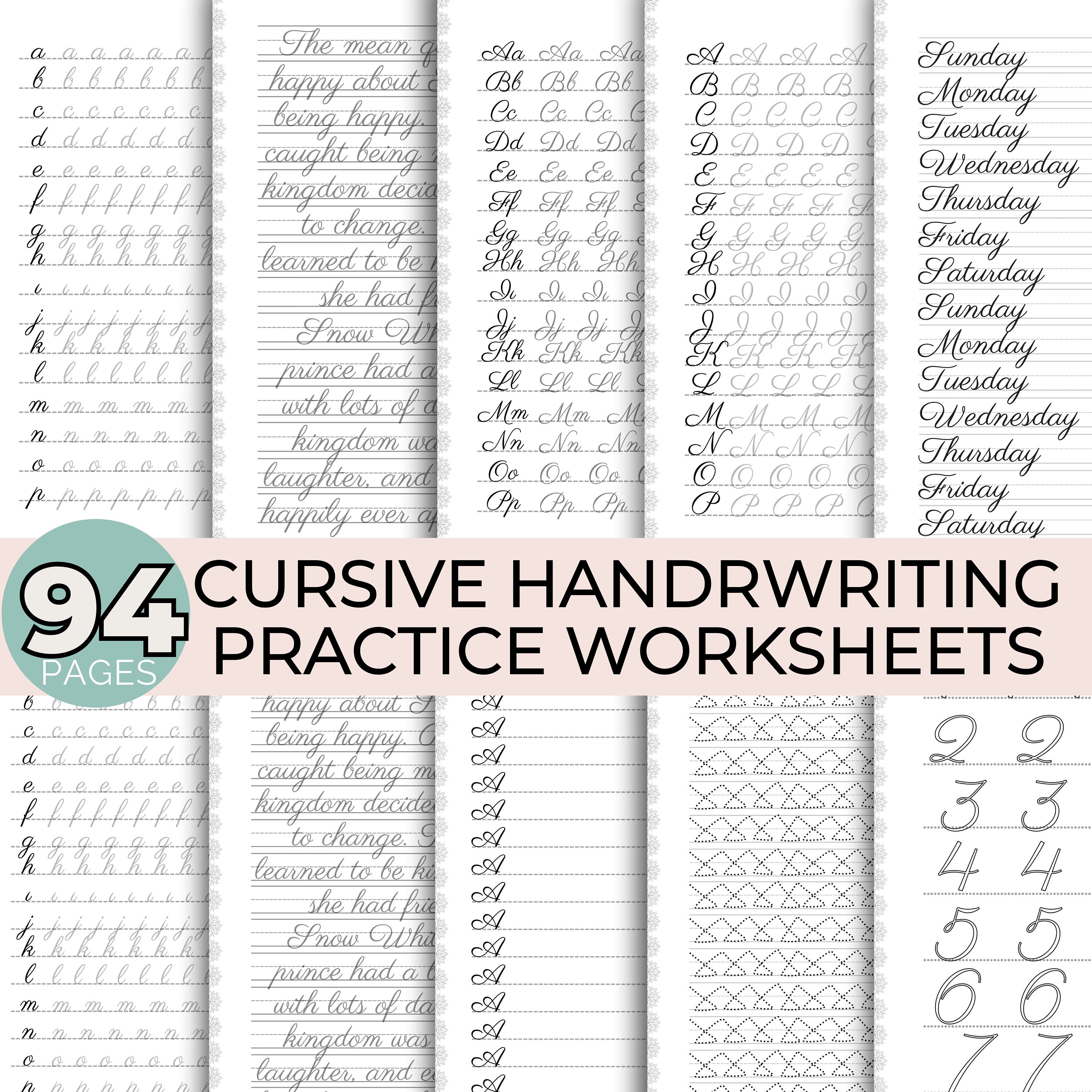 Cursive Handwriting Practice Worksheets Tracing Sheets Alphabet Tracing ...