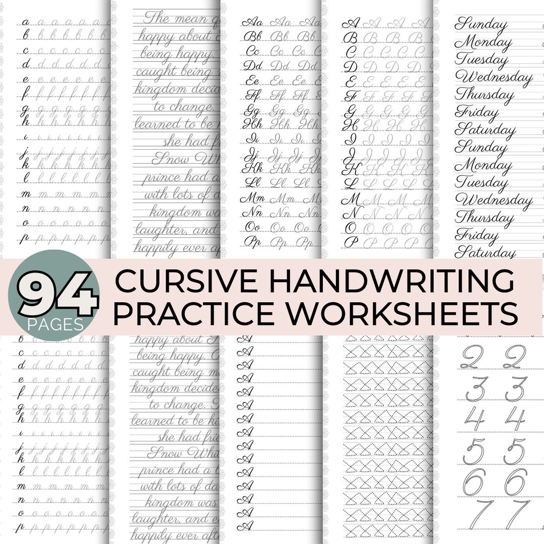 Cursive Handwriting Practice Worksheets Tracing Sheets Alphabet Tracing ...