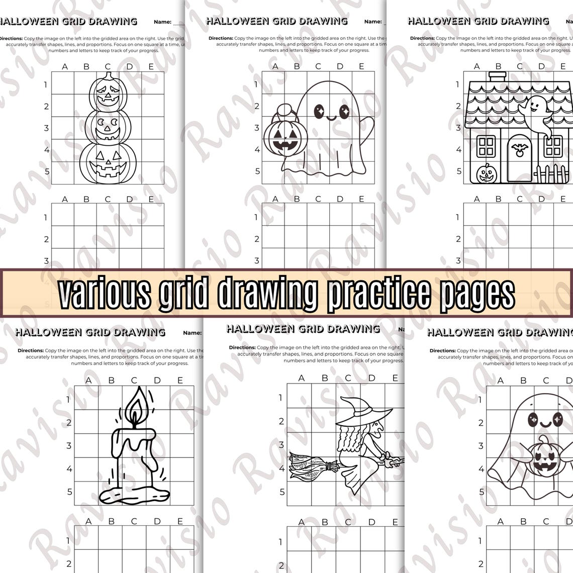 Halloween Grid Drawing Worksheets, Cute Ghost Pencil Drawing Tutorial ...