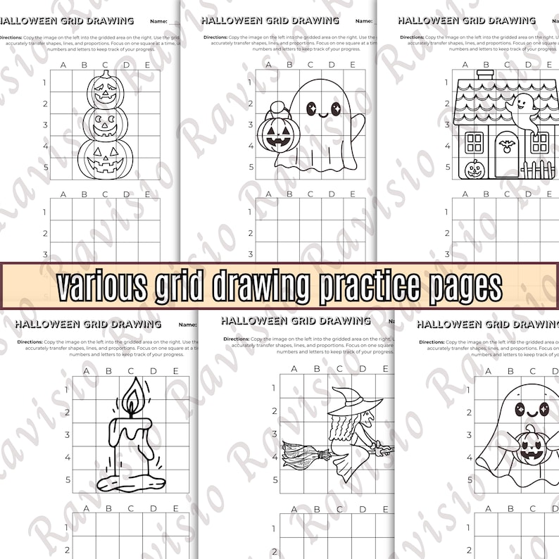 Halloween Grid Drawing Worksheets, Cute Ghost Pencil Drawing Tutorial ...