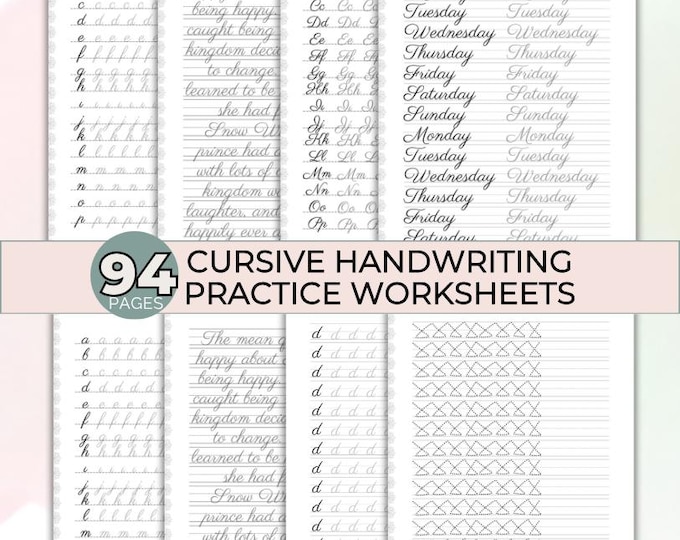 Printable Cursive Worksheets–9 Pages (letters and Words) | for Middle ...