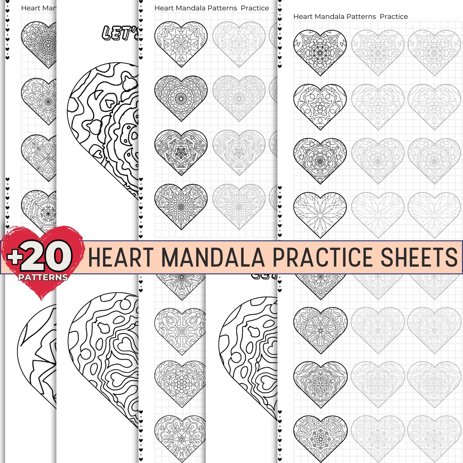 Heart Mandala Pattern Practice Sheet Mandala Pattern Template Training ...