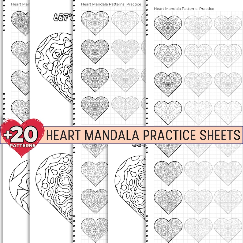 Heart Mandala Pattern Practice Sheet Mandala Pattern Template Training ...