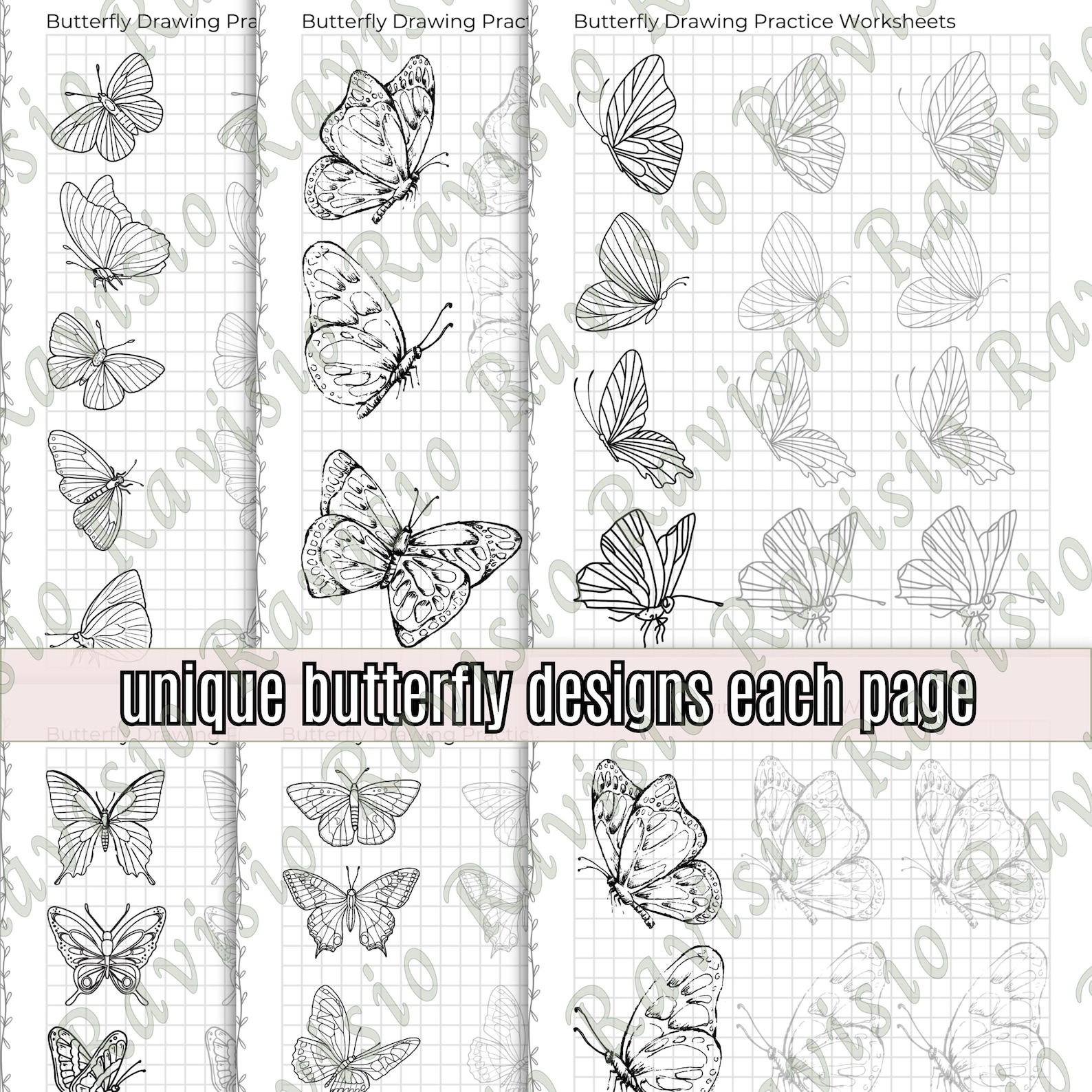 Butterfly Drawing Worksheets, Printable Butterfly Doodle Art, Learn How ...