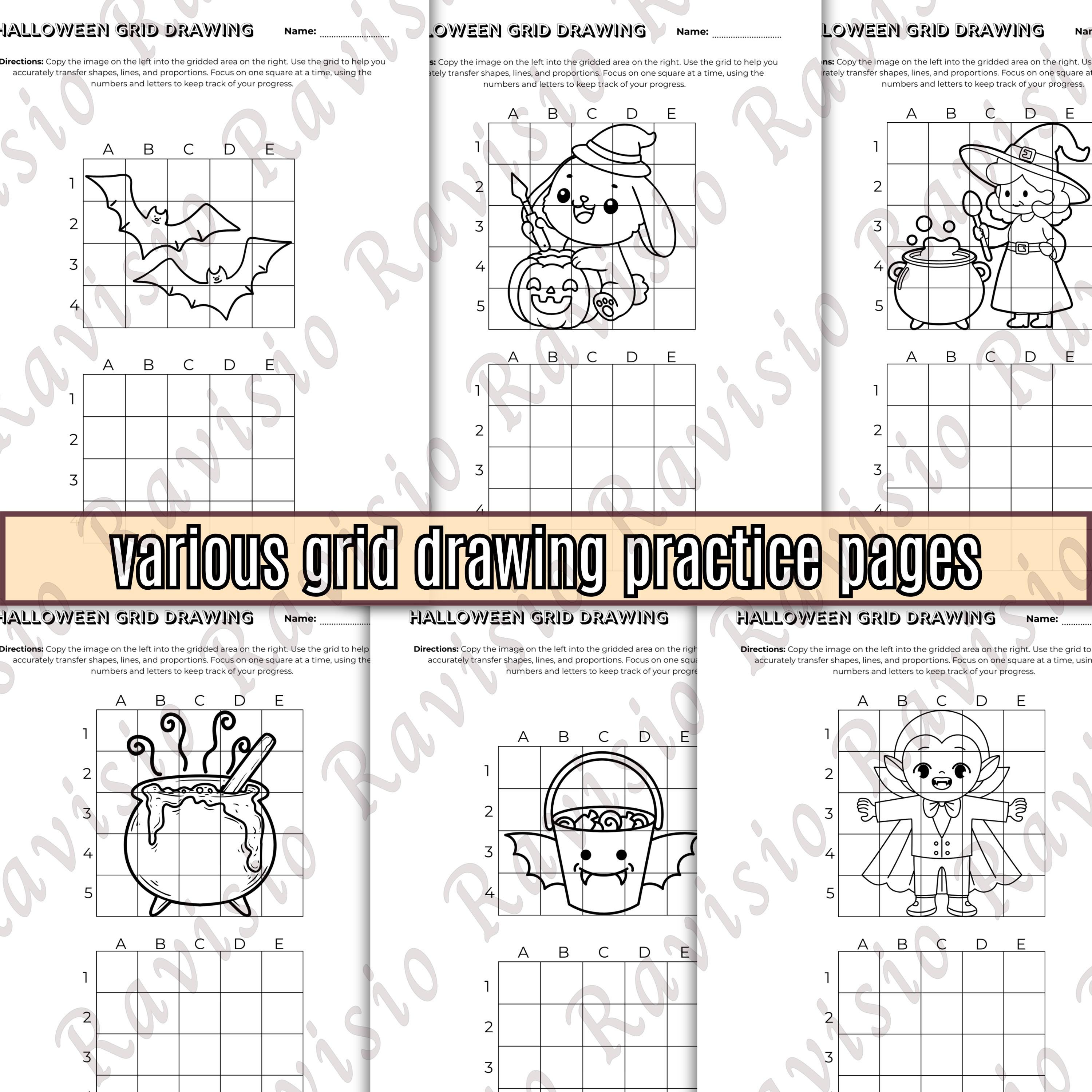 Halloween Grid Drawing Worksheets, Cute Ghost Pencil Drawing Tutorial ...