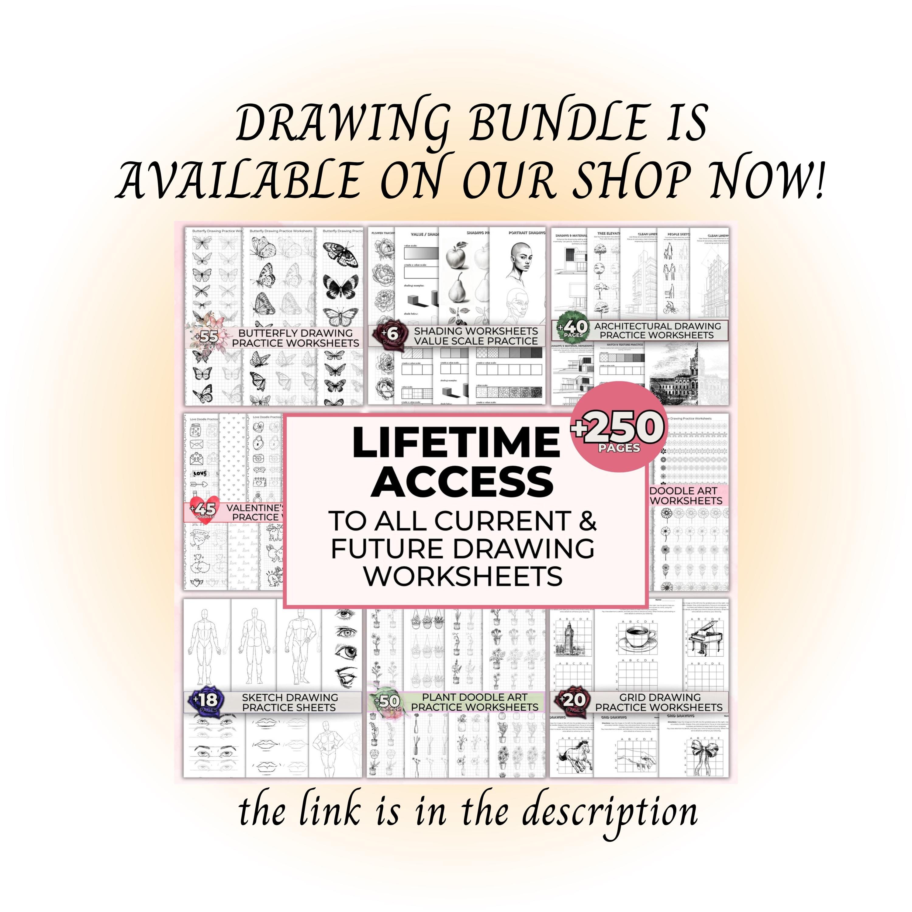 Sketch Drawing Practice Worksheets, Pencil Drawing Tutorial Printable ...