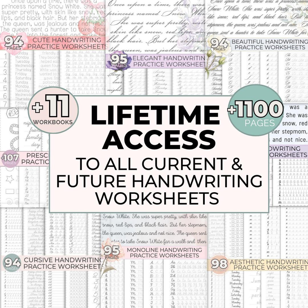 Handwriting Practice Worksheets Bundle Lifetime Access, Cursive Writing ...
