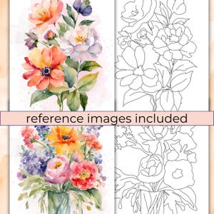 Flower Bouquet Outline Drawings for Painting, Watercolor Drawing ...