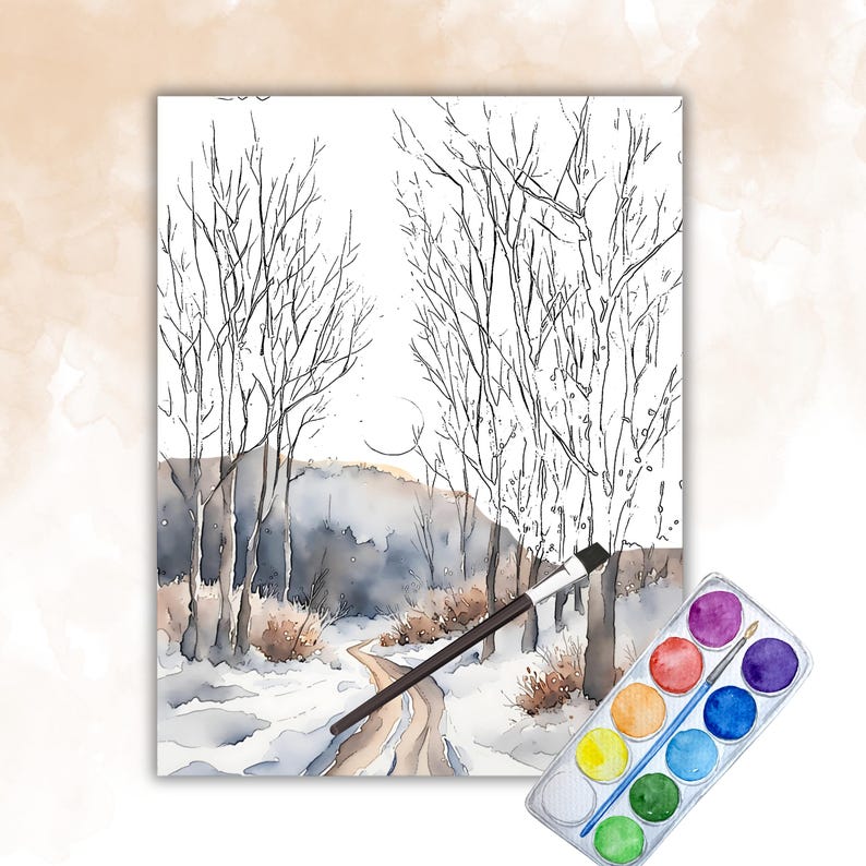 Winter Outline Drawings for Painting, Watercolor Drawing Outlines Snowy ...