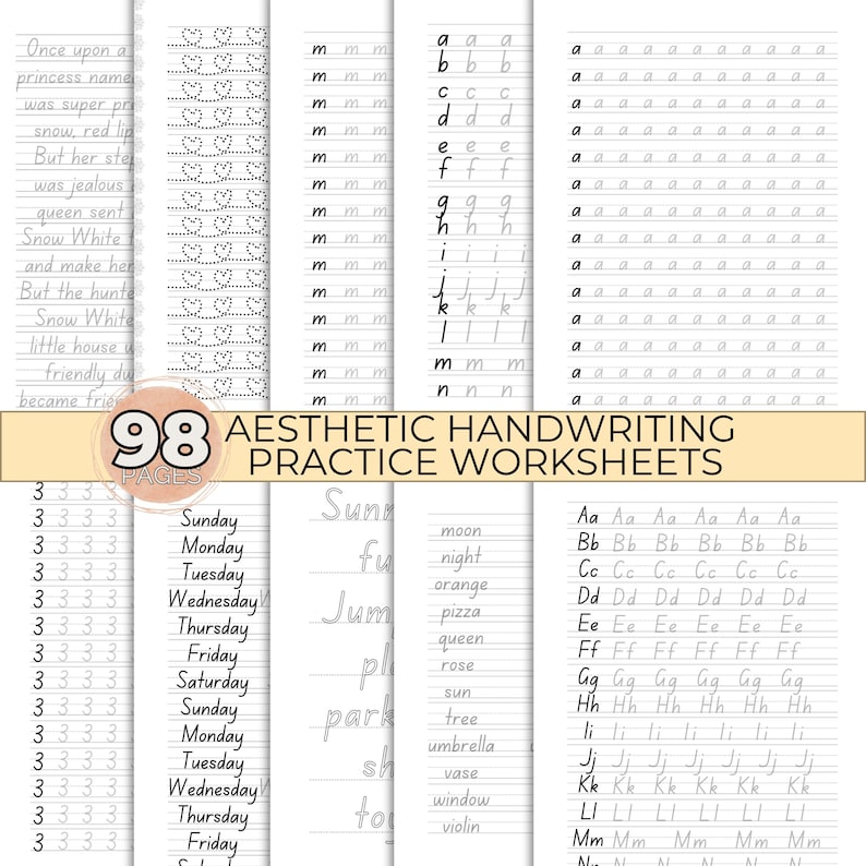 Aesthetic Handwriting Worksheets Printable, Improve Handwriting ...