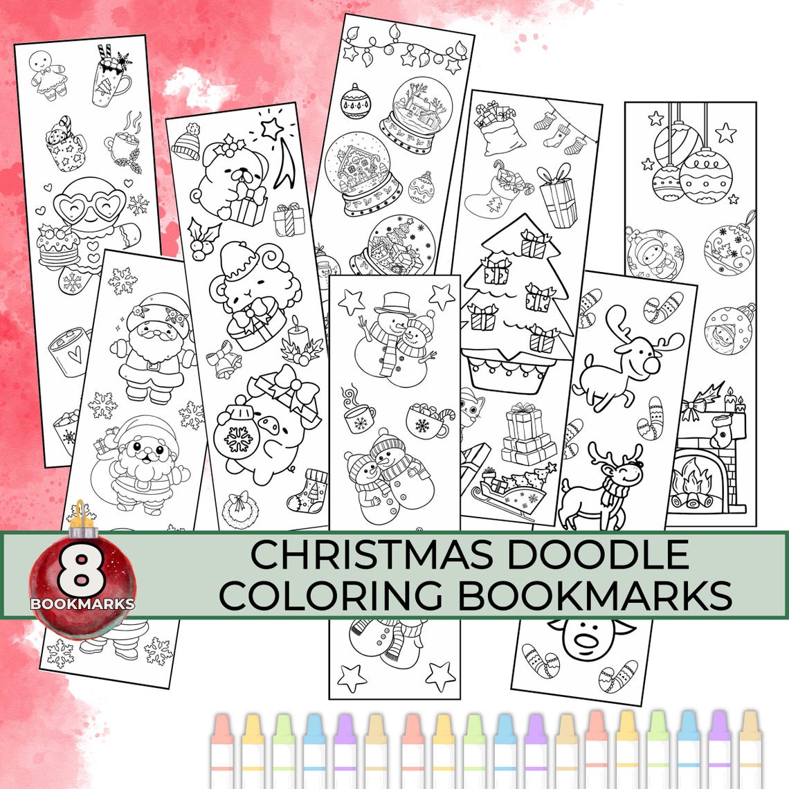 Christmas Doodle Coloring Bookmarks, Color Your Own Bookmarks ...