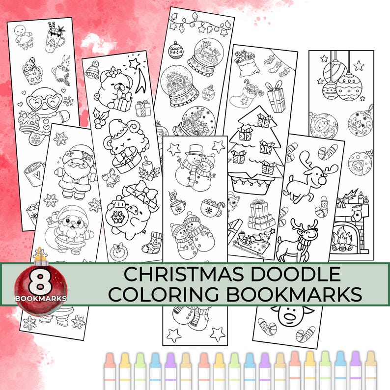 Christmas Doodle Coloring Bookmarks, Color Your Own Bookmarks ...