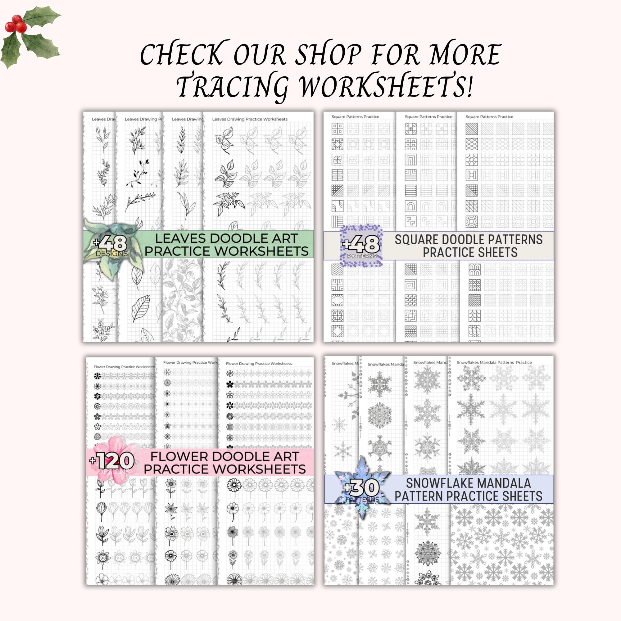 Christmas Doodle Drawing Worksheets, Printable Doodle Art Learn How to ...