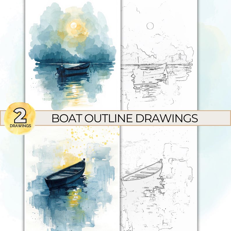Boat Outline Drawings for Painting, Watercolor Drawing Outlines Night ...