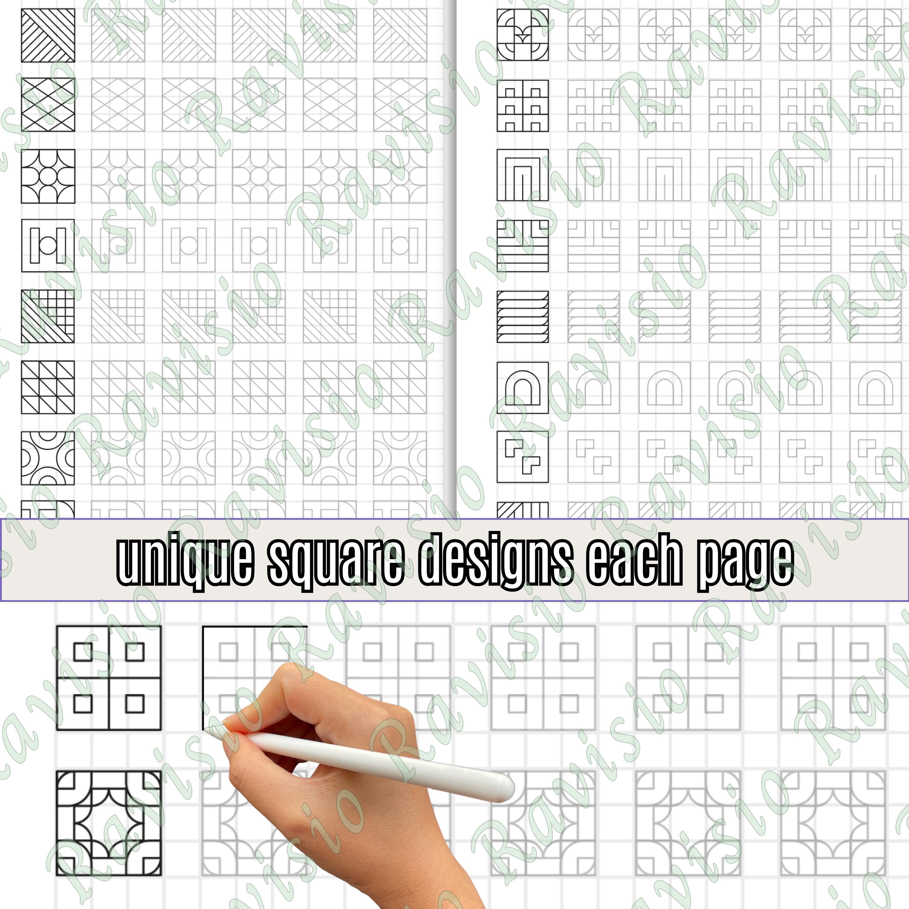 Square Doodle Pattern Practice Sheets, Square Doodle Art Learn How to ...
