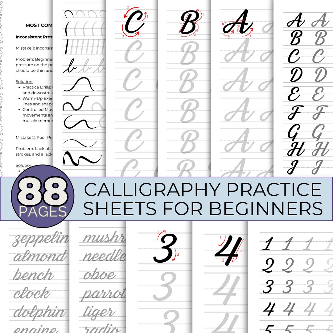 Calligraphy Practice Sheets, Printable Hand Lettering Worksheet Brush ...