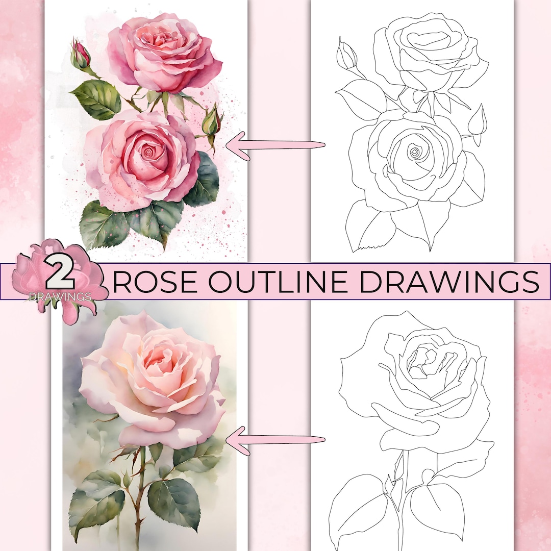 Rose Outline Drawings for Painting, Watercolor Drawing Outlines, Rose ...