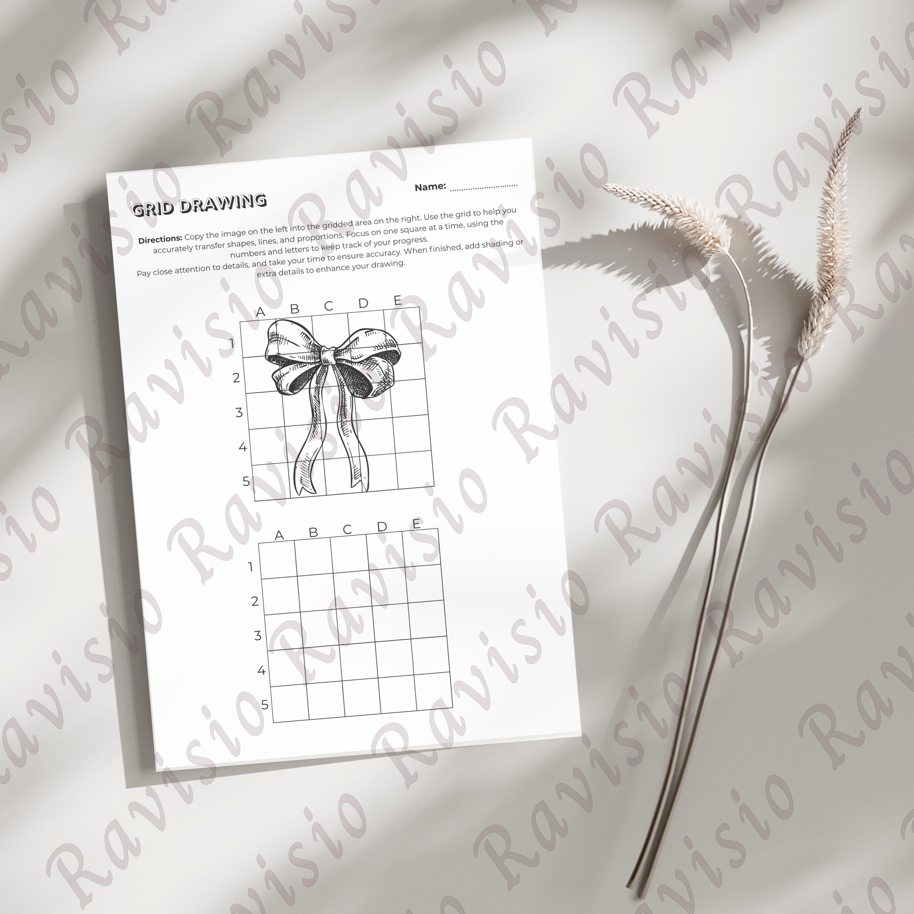 Grid Drawing Practice Worksheets, Pencil Drawing Tutorial Printable ...