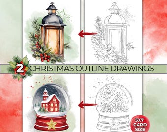 Christmas Snow Globe Outline Drawings for Painting, Watercolor Drawing ...