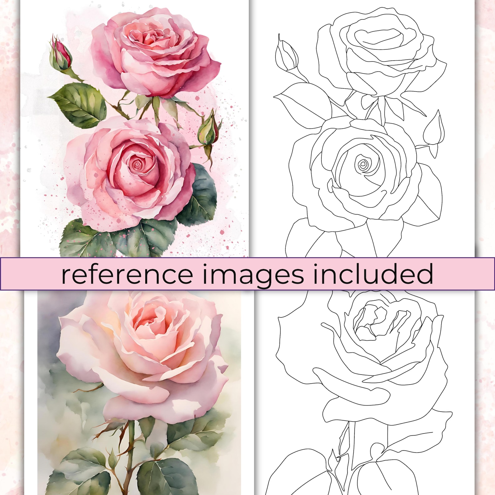Rose Outline Drawings for Painting, Watercolor Drawing Outlines, Rose ...